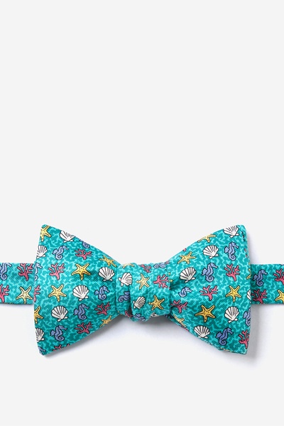 Shells & Coral Aqua Silk Bow Tie | Beach Bow Ties | Ties.com