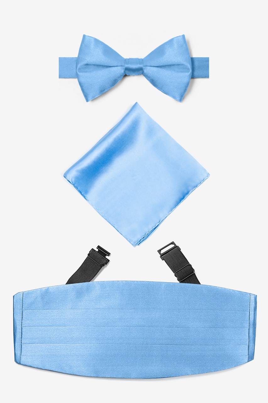 Silk Baby Blue Pretied Bow Tie Cummerbund Set | Ties.com