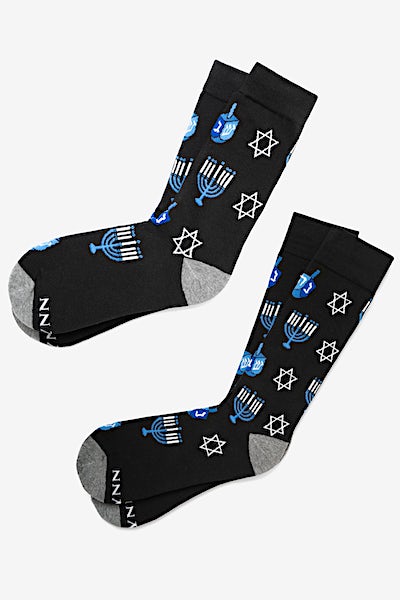 Black Carded Cotton Happy Hannukah His & Hers Socks | Ties.com