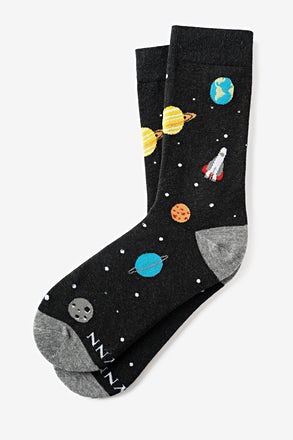 Black Space Sock | Planets and Stars Men's Sock | Ties.com