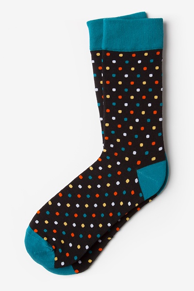 Black Carded Cotton Santa Ana Polka Dot Sock | Ties.com