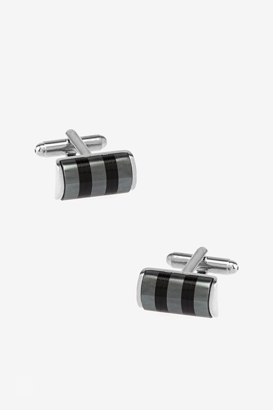 Black Metal Cylinder Stripe Cufflinks | Ties.com