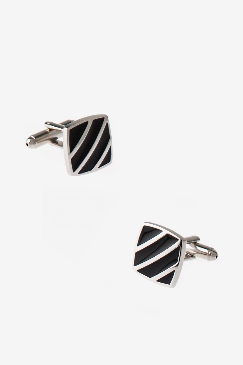 Black Metal Diagonally Striped Square Cufflinks | Ties.com