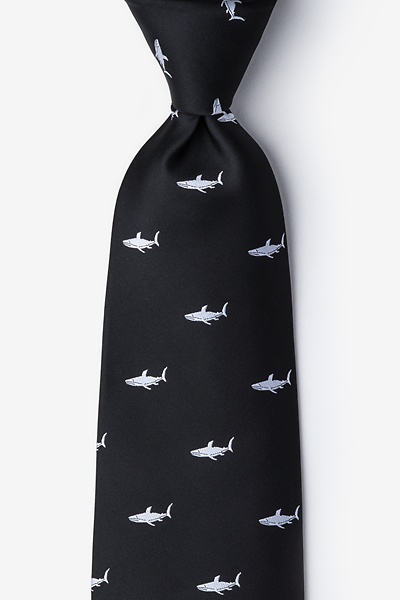 Black Microfiber Swimming Sharks Tie | Ties.com