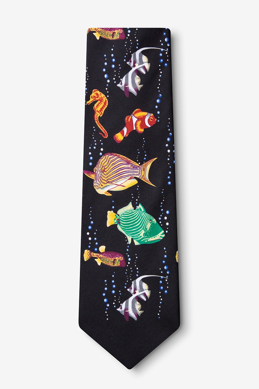 Black Polyester Tropical Fish Extra Long Tie | Ties.com