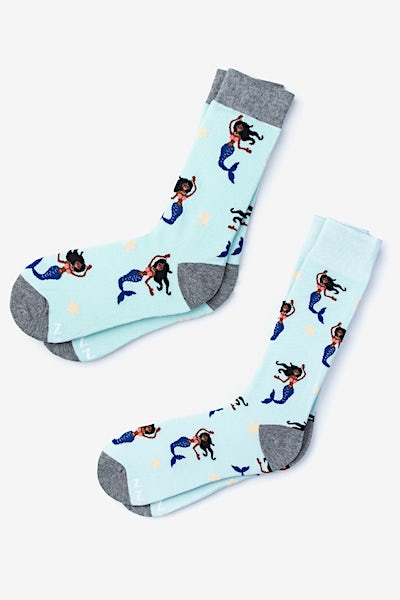 Blue Carded Cotton Mermaid His & Hers Socks | Ties.com