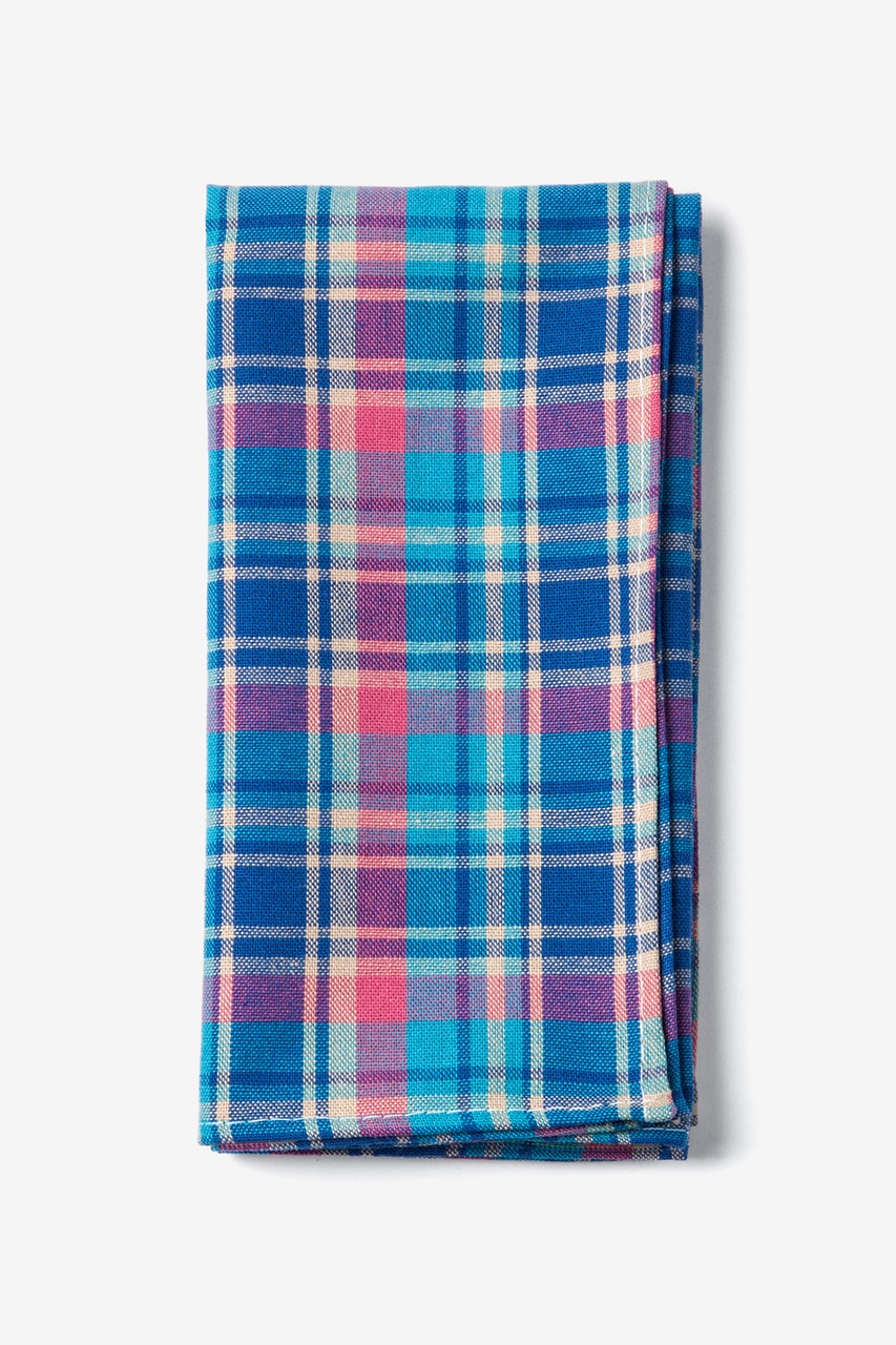 Blue Cotton Barrette Plaid Pocket Square | Ties.com