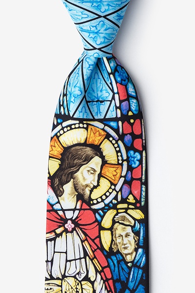 Blue Microfiber Jesus Stained Glass Tie | Ties.com