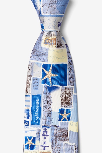 Sailboats & Starfish Blue Silk Tie | Sailor Beach Neckties | Ties.com