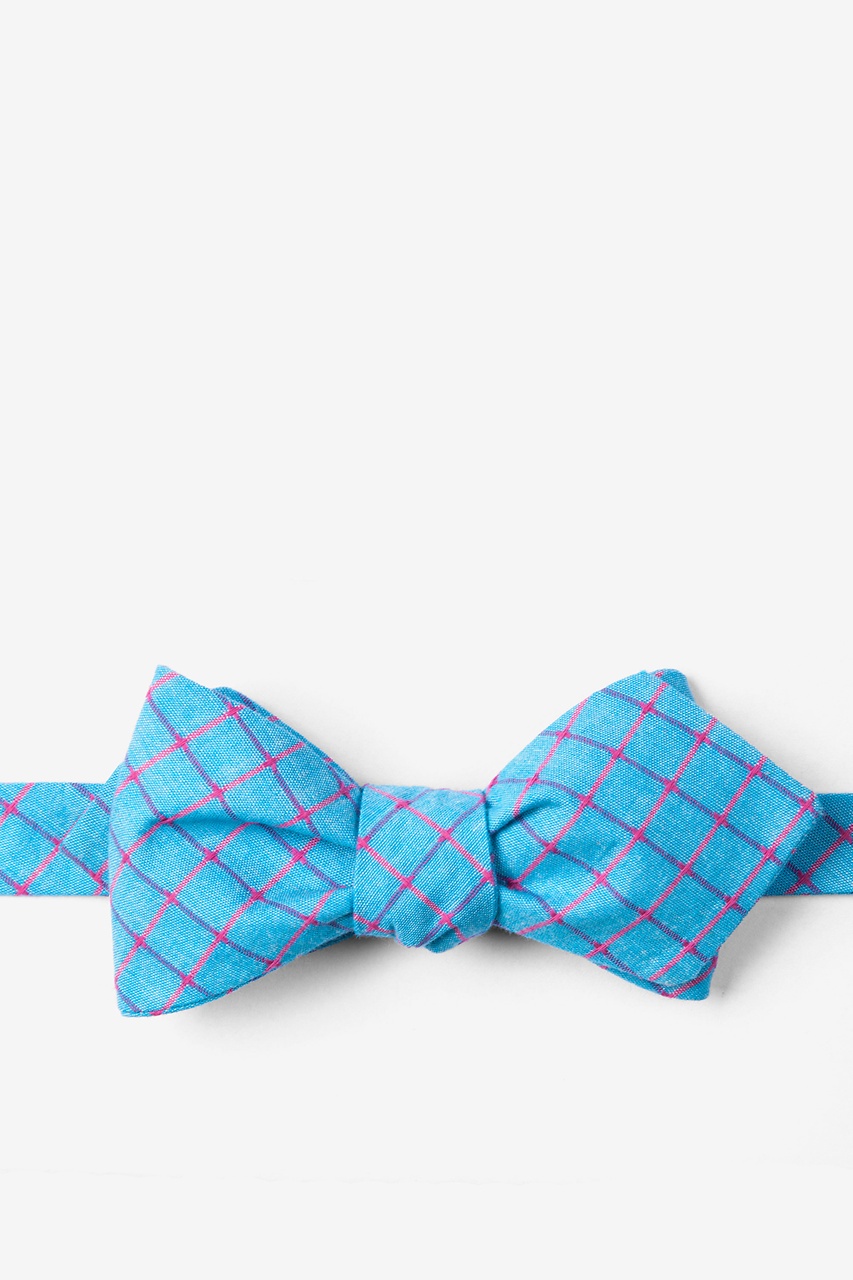 Bright Blue Cotton Stuart Check Diamond Tip Self Tie Bow Tie | Ties.com