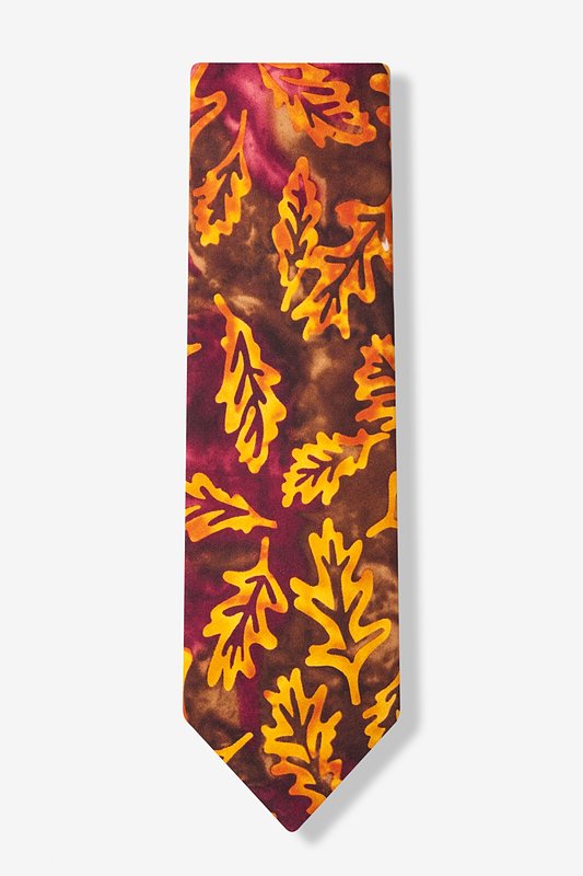 Brown Microfiber Stamped Fall Leaves Tie | Ties.com