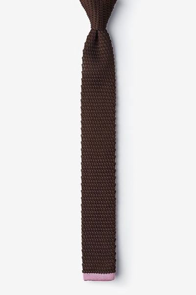 Brown Polyester Contrasting Tip Knit Skinny Tie | Ties.com