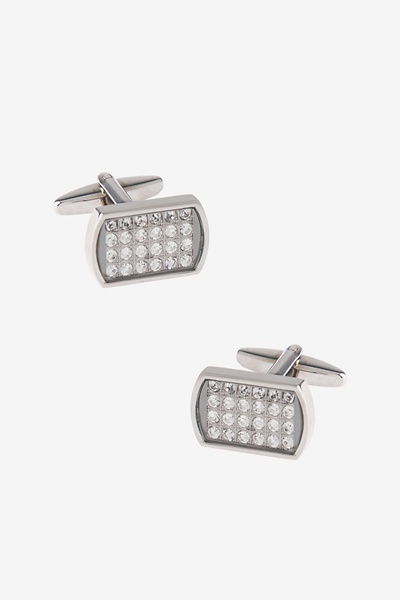 Clear Metal Bejeweled Mirrored Rectangle Cufflinks | Ties.com