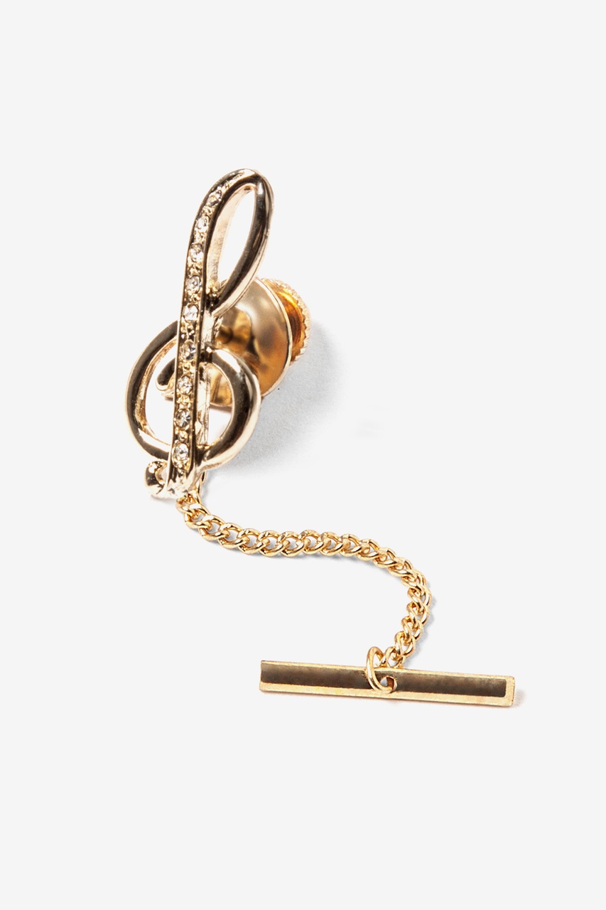 Gold Metal Treble Clef with Crystals Tie Tack | Ties.com