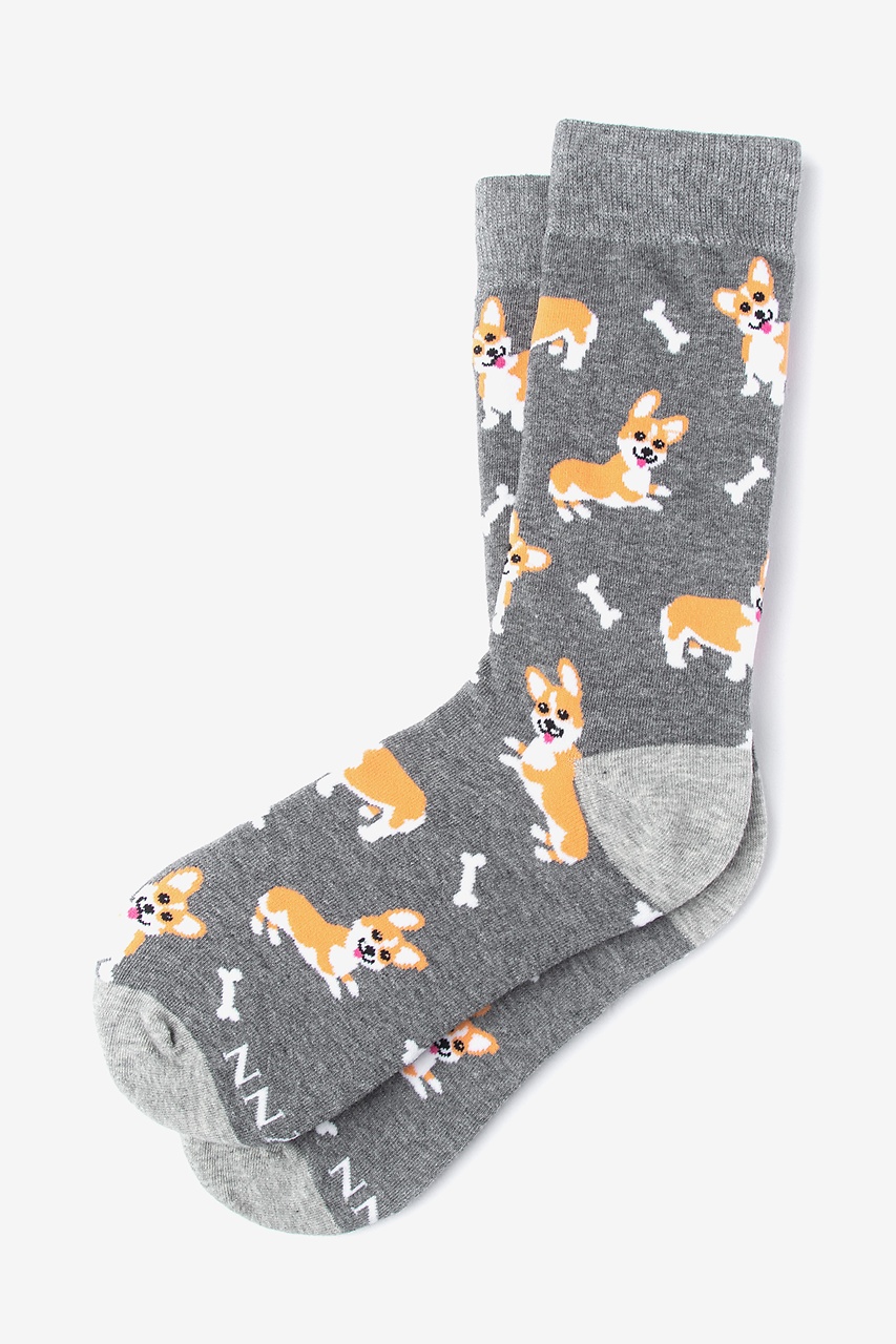 Corgi Dog Gray Sock | Women's Corgi Gang Animal Sock | Ties.com