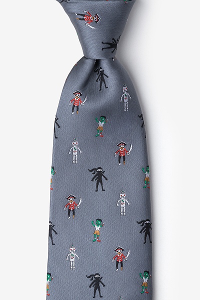 Gray Microfiber Zombie Pirate Ninja Robot Tie | Ties.com