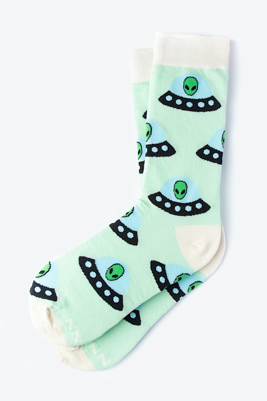 Green Carded Cotton Alien Invasion Sock | Ties.com