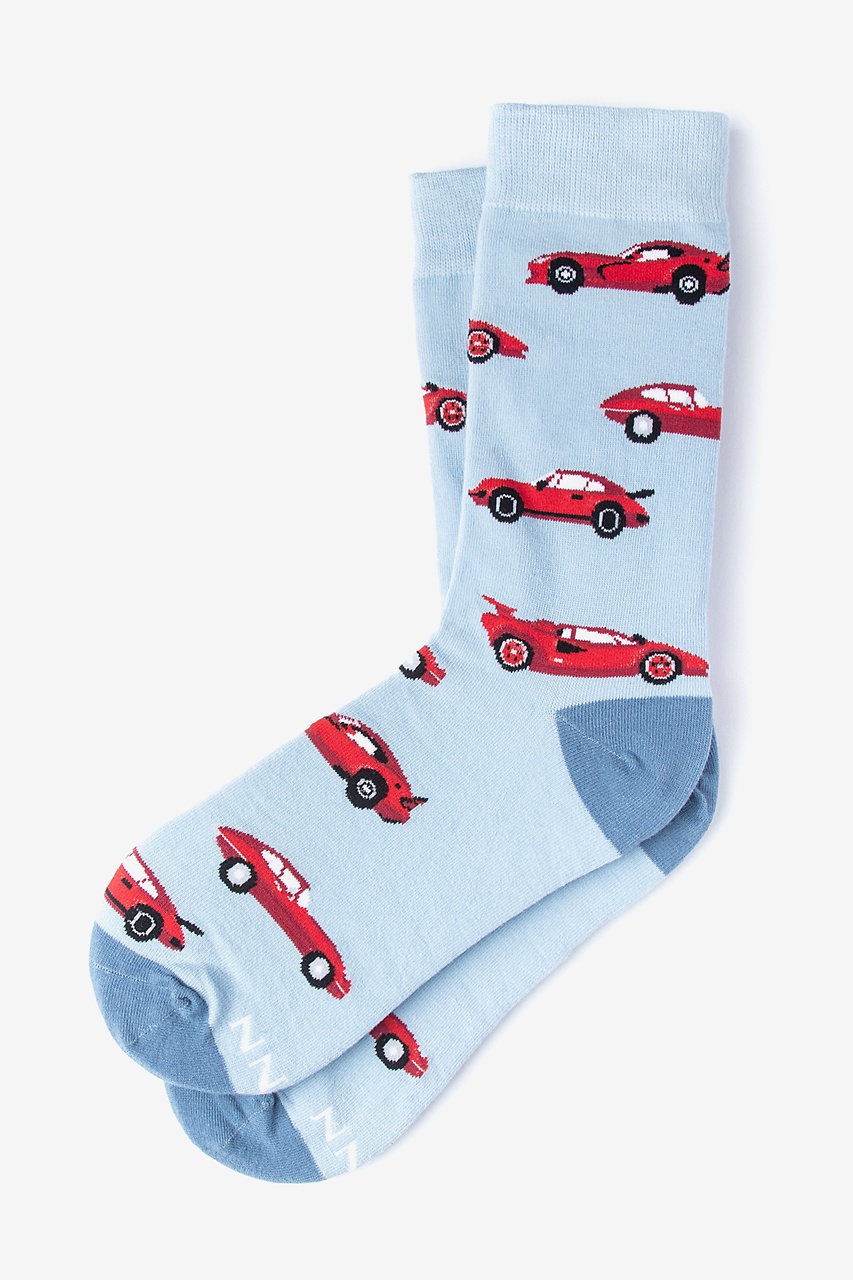 Light Blue Carded Cotton Super Cars Women's Sock | Ties.com