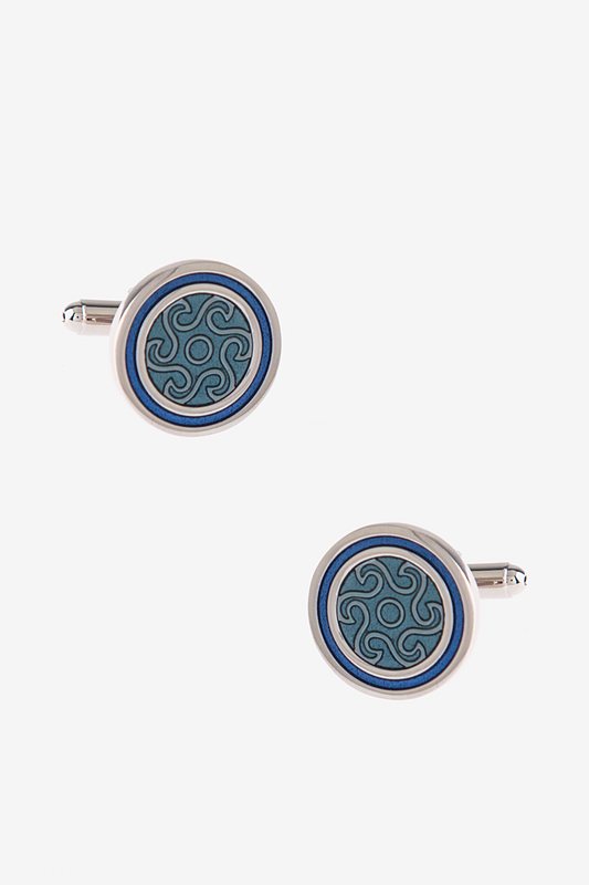 Light Blue Metal Round Starry Pattern Cufflinks | Ties.com