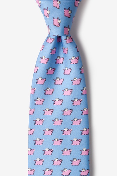 Pigs with Wings Light Blue Silk Tie | Animal Neckties | Ties.com
