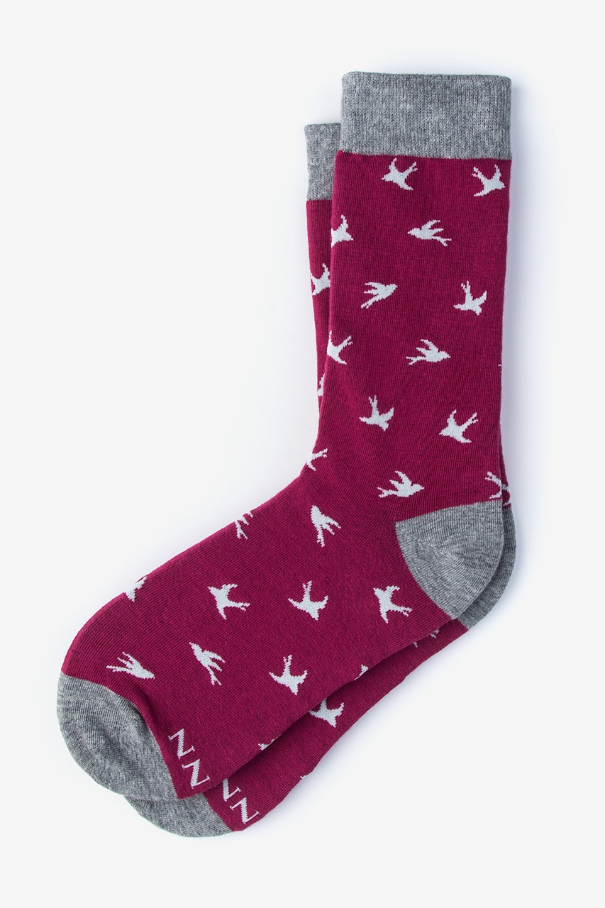 Maroon Flying Bird Sock | Animal Sock | Ties.com