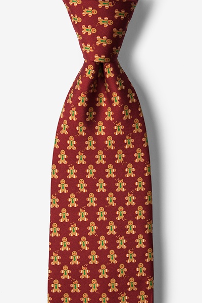 Gingerbread Men Burgundy Silk Tie | Holiday Neckties | Ties.com