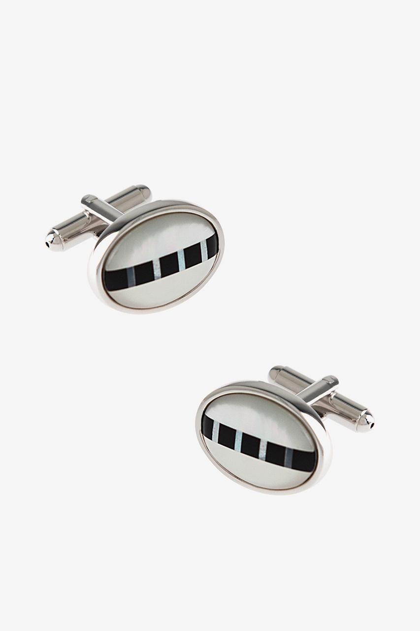 Mother Of Pearl Metal Simple Oval Cufflinks | Ties.com