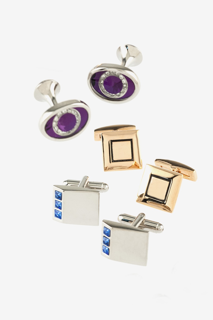 Multicolor Metal Assorted 3 Pack Cufflink Grab Bag | Ties.com