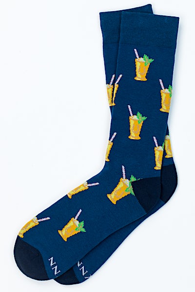 Navy Blue Carded Cotton Mint Julep, Please Sock | Ties.com