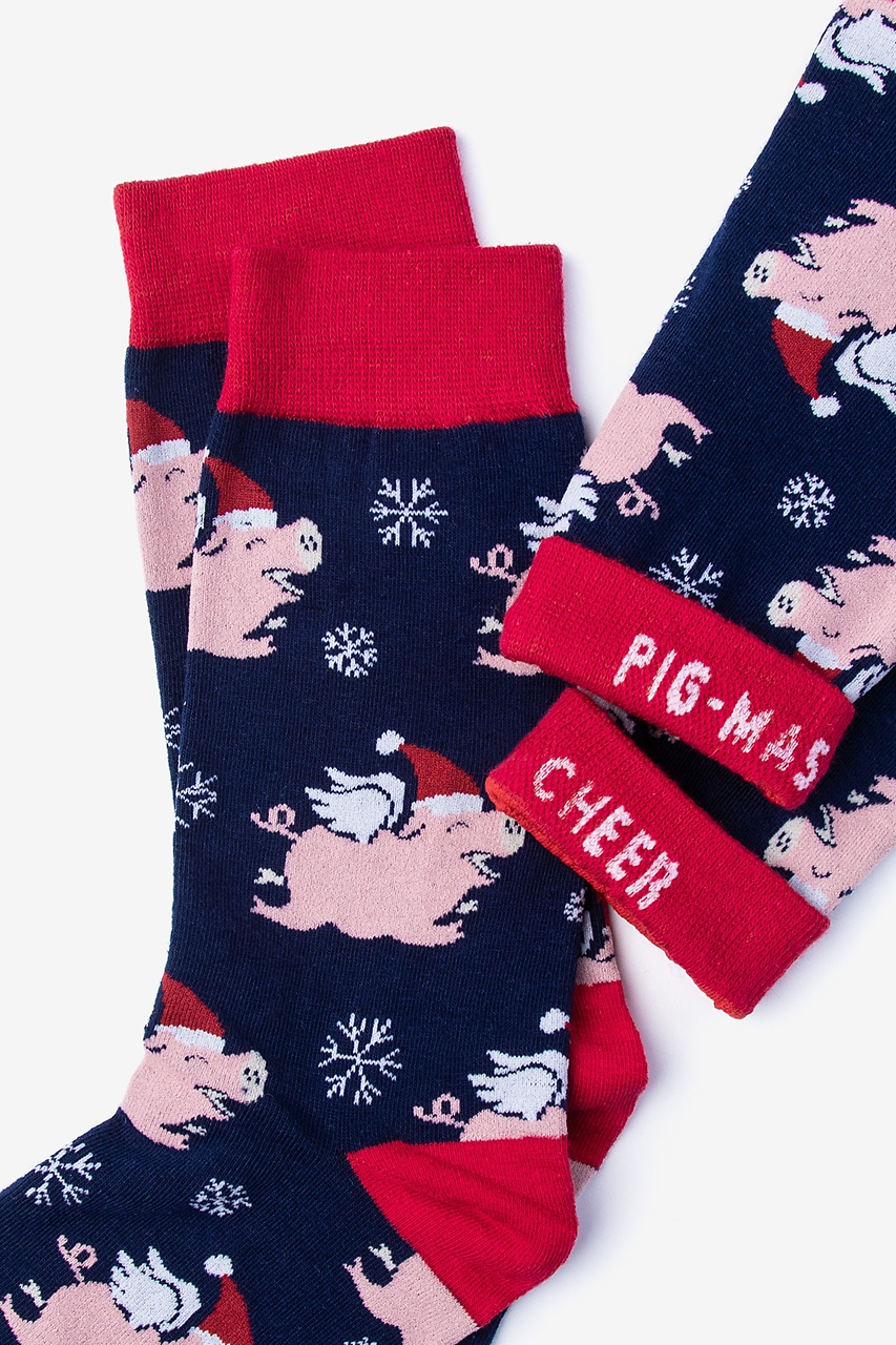 Pig-Mas Cheer Women's Navy Blue Sock | Christmas Socks | Ties.com