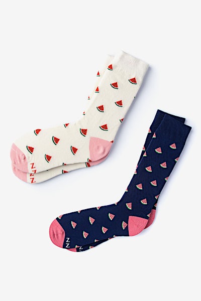 Navy Blue Carded Cotton Watermelon His & Hers Socks | Ties.com