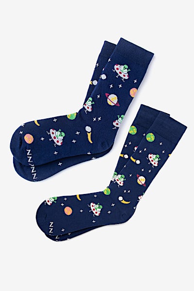 Navy Blue Carded Cotton We Come in Peace Sock | Ties.com