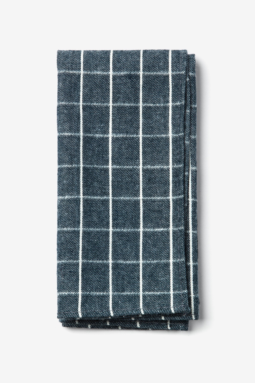 Navy Blue Cotton Philip Check Pocket Square | Ties.com