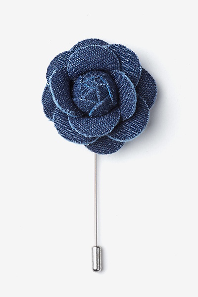 Navy Blue Denim Denim Flower Lapel Pin | Ties.com