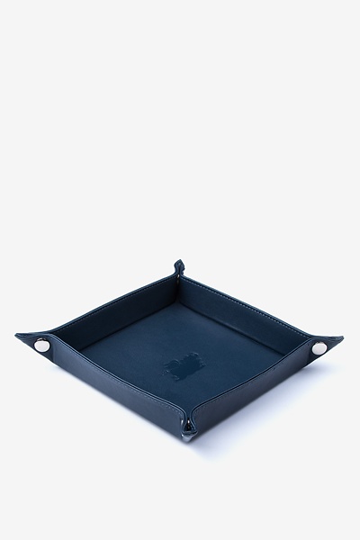 Navy Blue Leather Large Flat-Pack Leather Valet Tray | Ties.com
