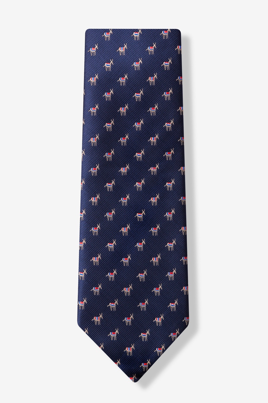 Navy Blue Microfiber Democratic Party Donkey Extra Long Tie | Ties.com