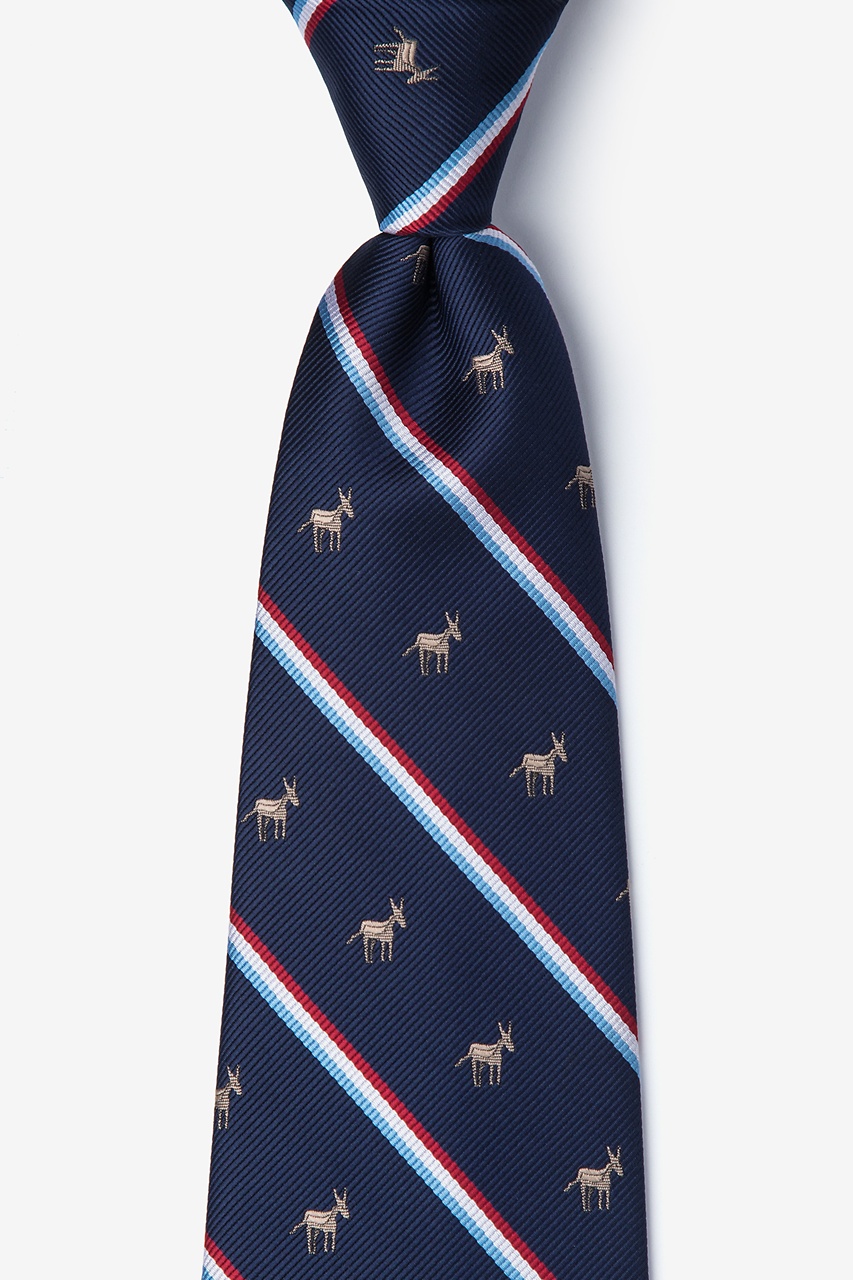 Navy Blue Microfiber Democratic Party Donkey Stripe Extra Long Tie ...