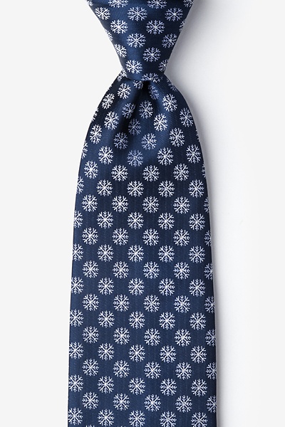 Navy Blue Microfiber Falling Snowflakes Tie | Ties.com