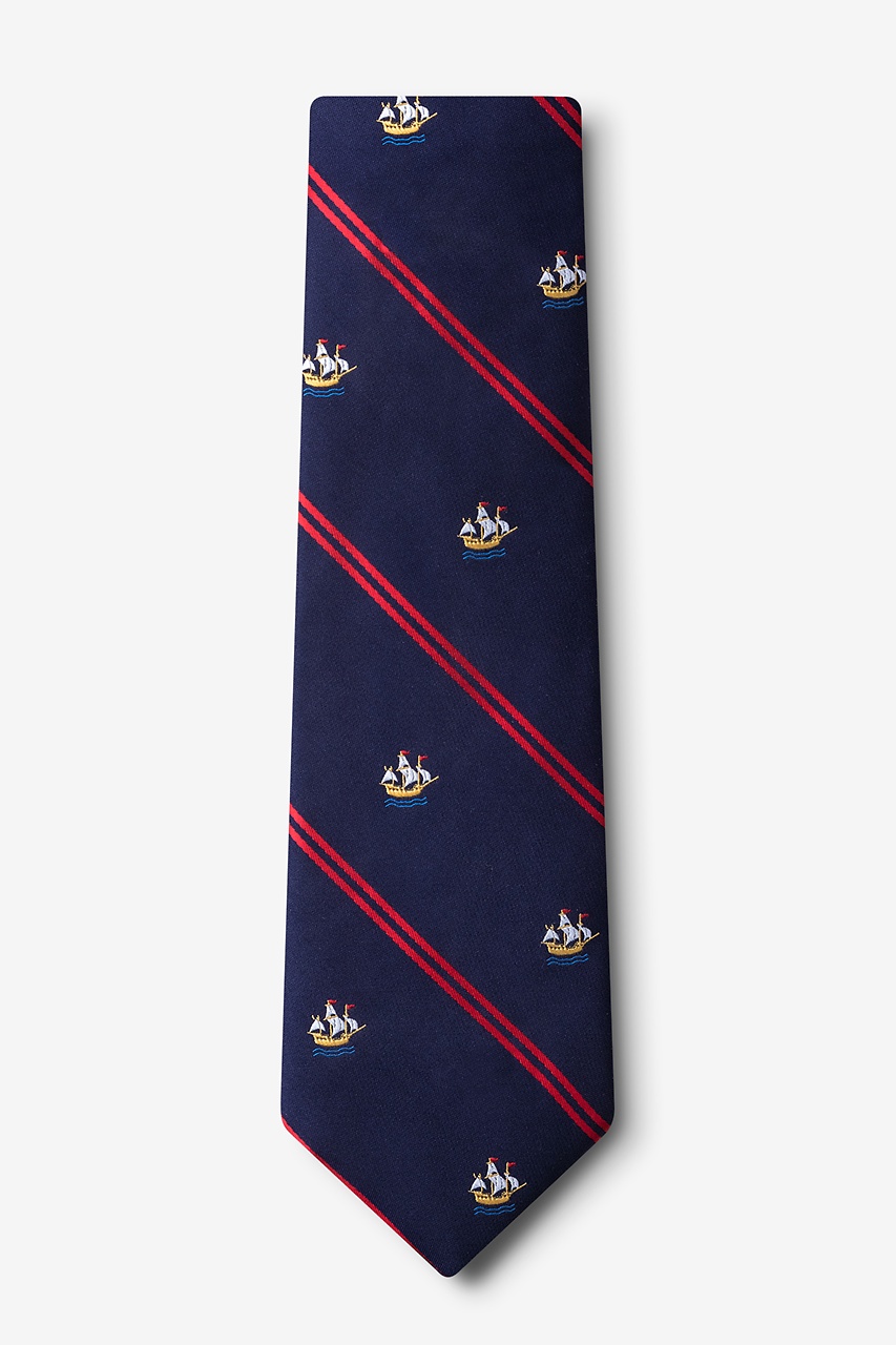Navy Blue Microfiber Ship Stripe Extra Long Tie | Ties.com