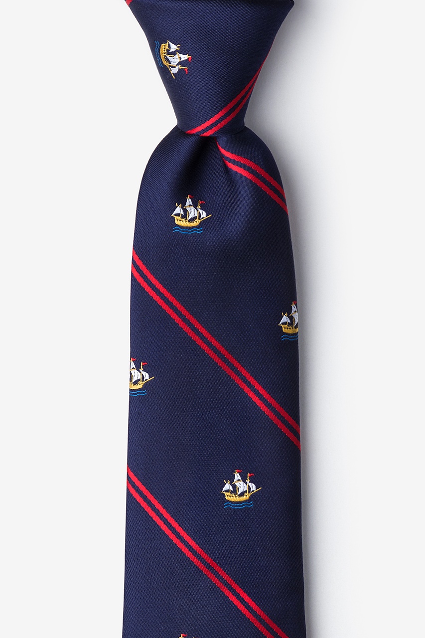 Navy Blue Microfiber Ship Stripe Extra Long Tie | Ties.com
