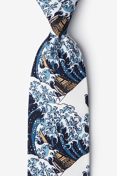 Great Wave of Kanagawa Tie | Navy Blue Japanese Art Necktie | Ties.com