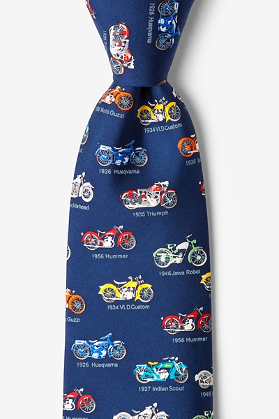 Navy Blue Silk Classic Motorcycles Tie | Ties.com