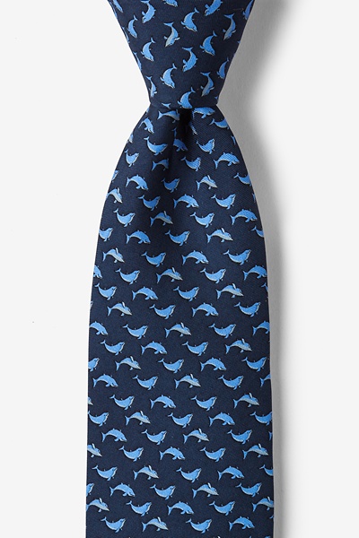 Swimming Dolphins Navy Blue Silk Tie | Ocean Animal Neckties | Ties.com