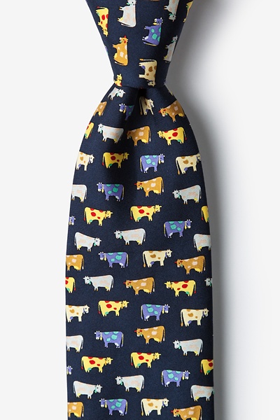 Cows Navy Blue Silk Tie | Animal Neckties | Ties.com
