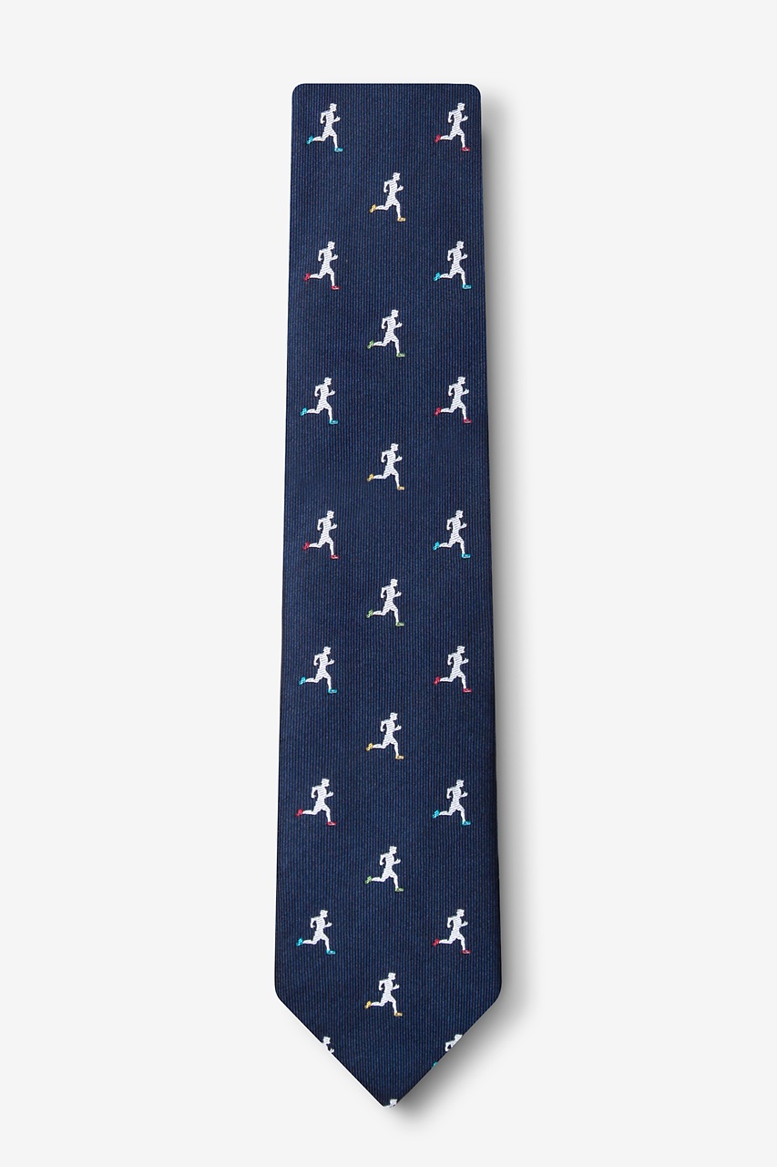 Runners Navy Blue Silk Skinny Tie | Sports Marathon Neckties | Ties.com