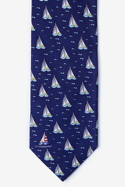 Boat & Waves Navy Blue Silk Tie | Sailor Nautical Neckties | Ties.com