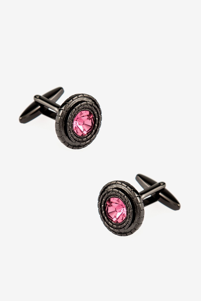 Pink Metal Notched Round Gem Cufflinks | Ties.com