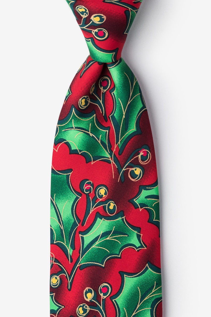 Red Microfiber Holly & Berries Tie | Ties.com