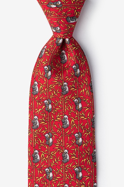 Red Polyester Panda Tie | Ties.com