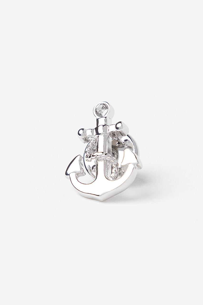 Silver Metal Anchor With Rope Lapel Pin | Ties.com